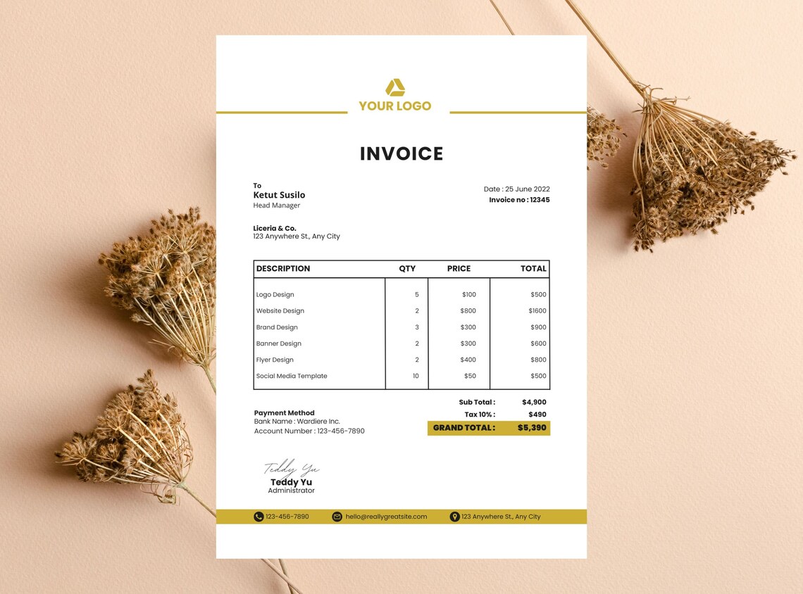Invoice and Receipt Template Canva Professional Editable Design ...