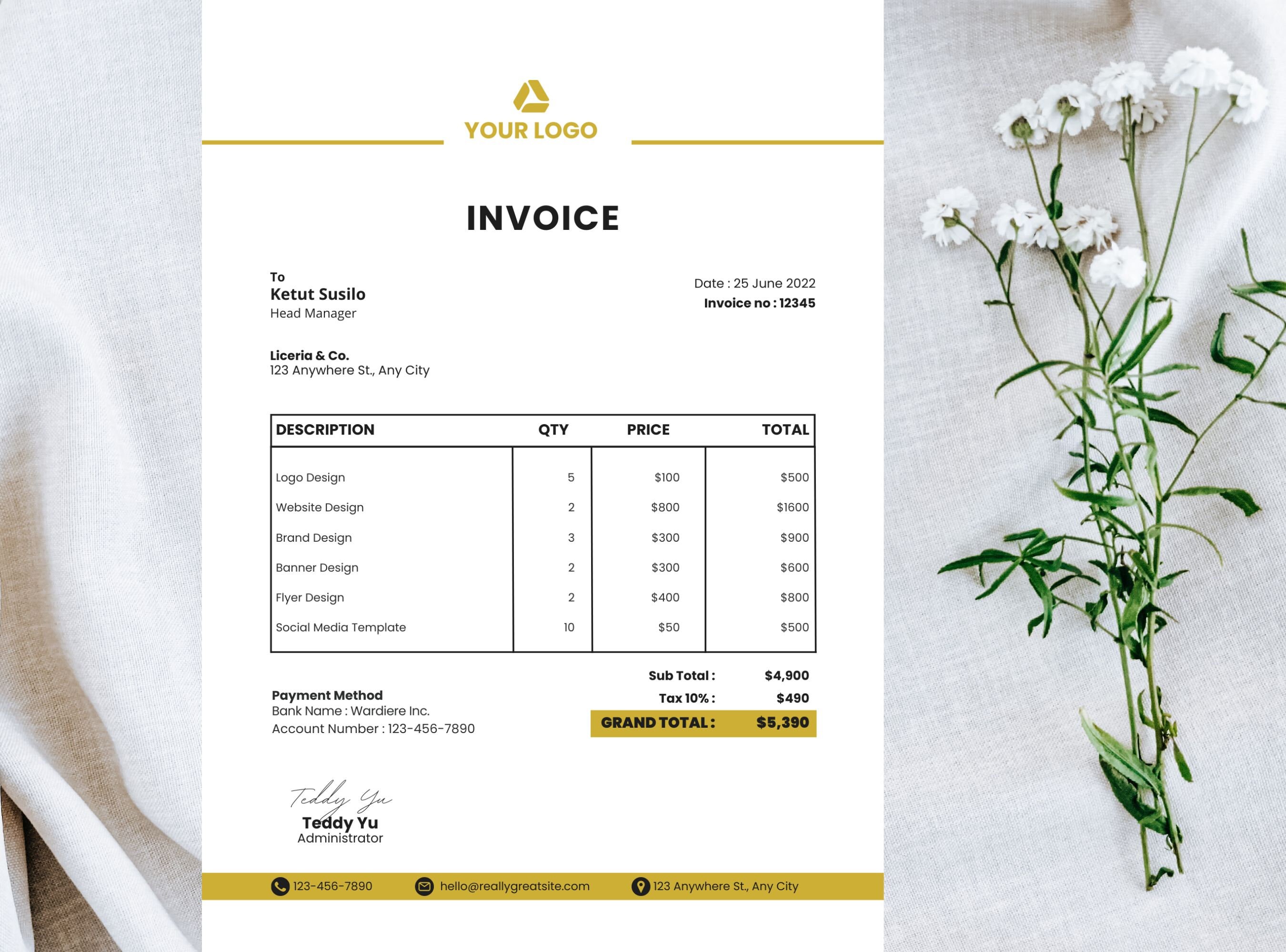 Invoice and Receipt Template Canva Professional Editable Design ...