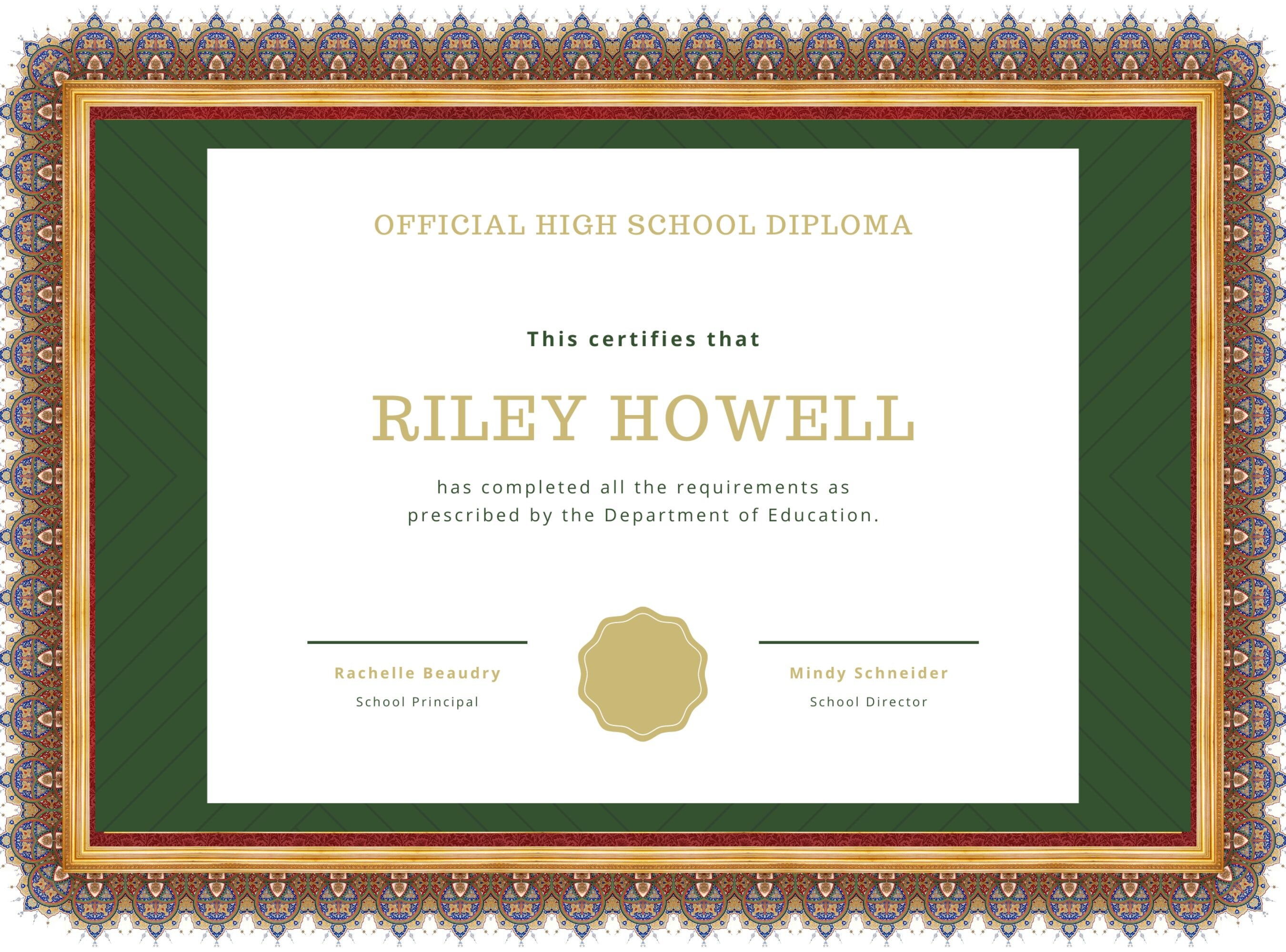 Editable High School Diploma Template Personalized Name High School ...