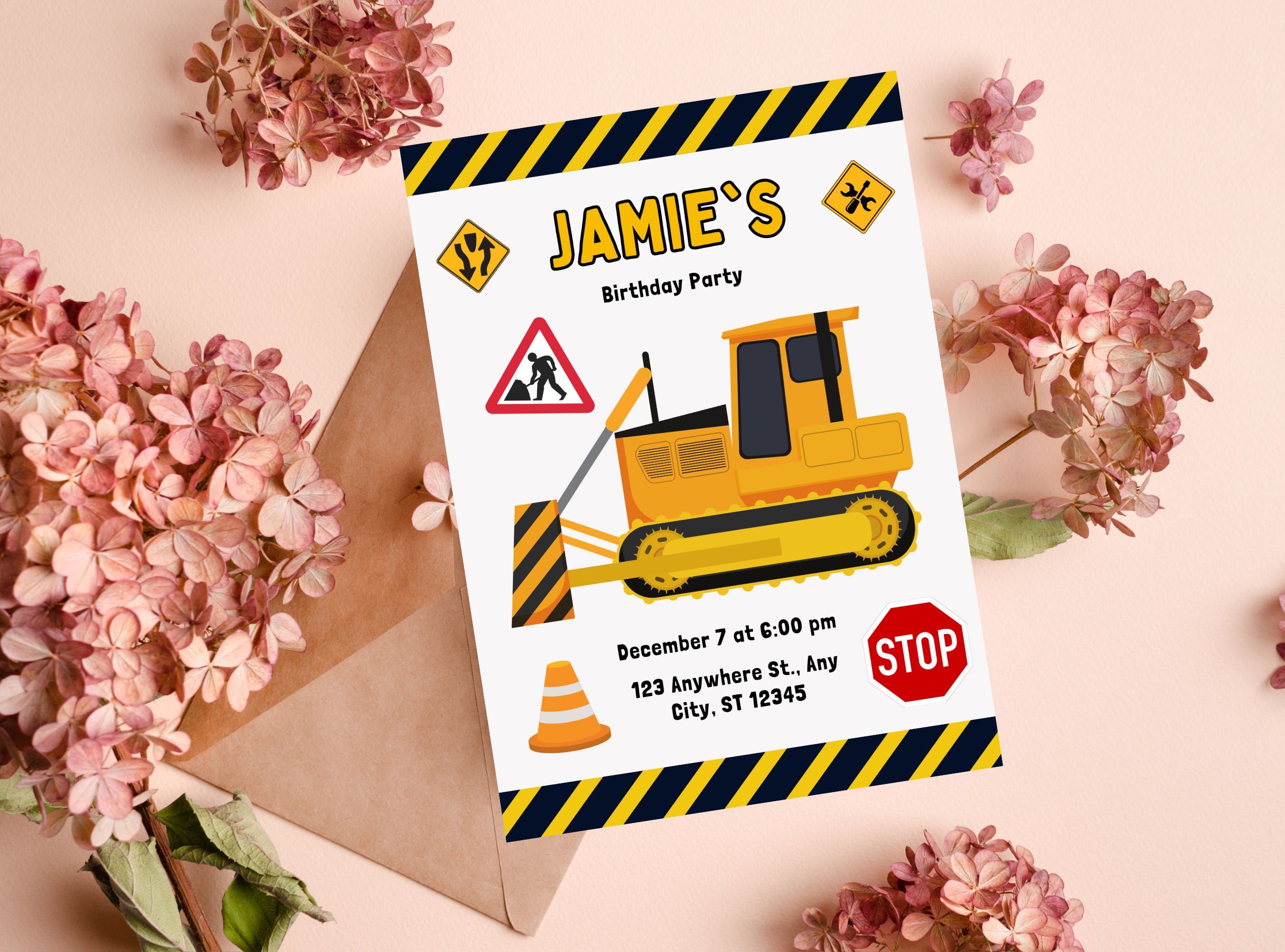 Construction Birthday Party Invitation Template/ Construction ...