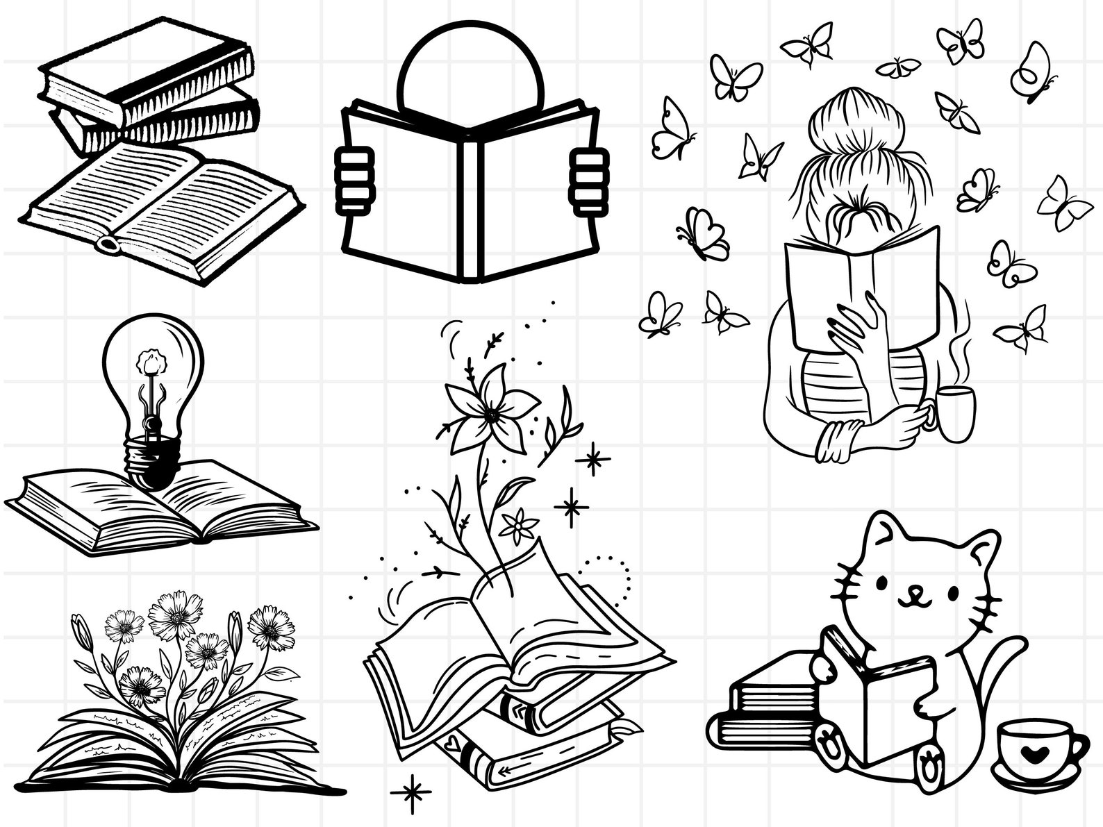 Reading SVG Bundle: Book Lover Cut Files (commercial Use) - Etsy
