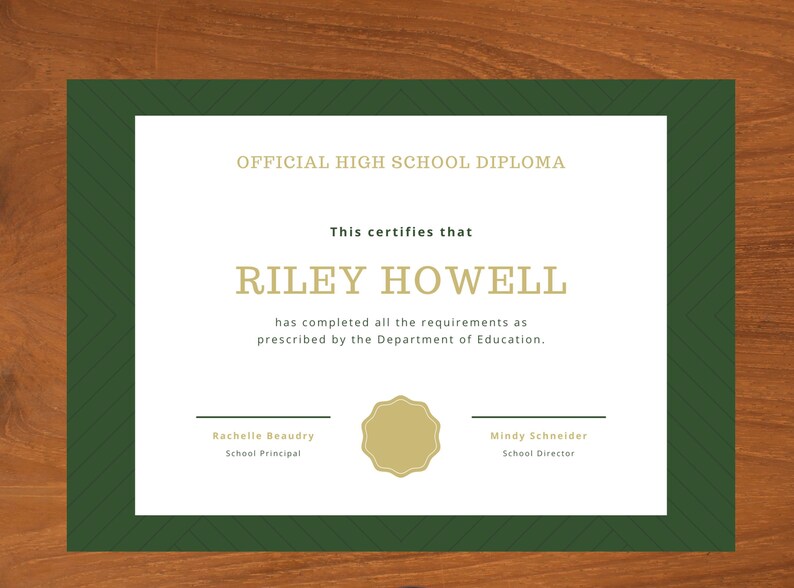 Editable High School Diploma Template Personalized Name High School ...