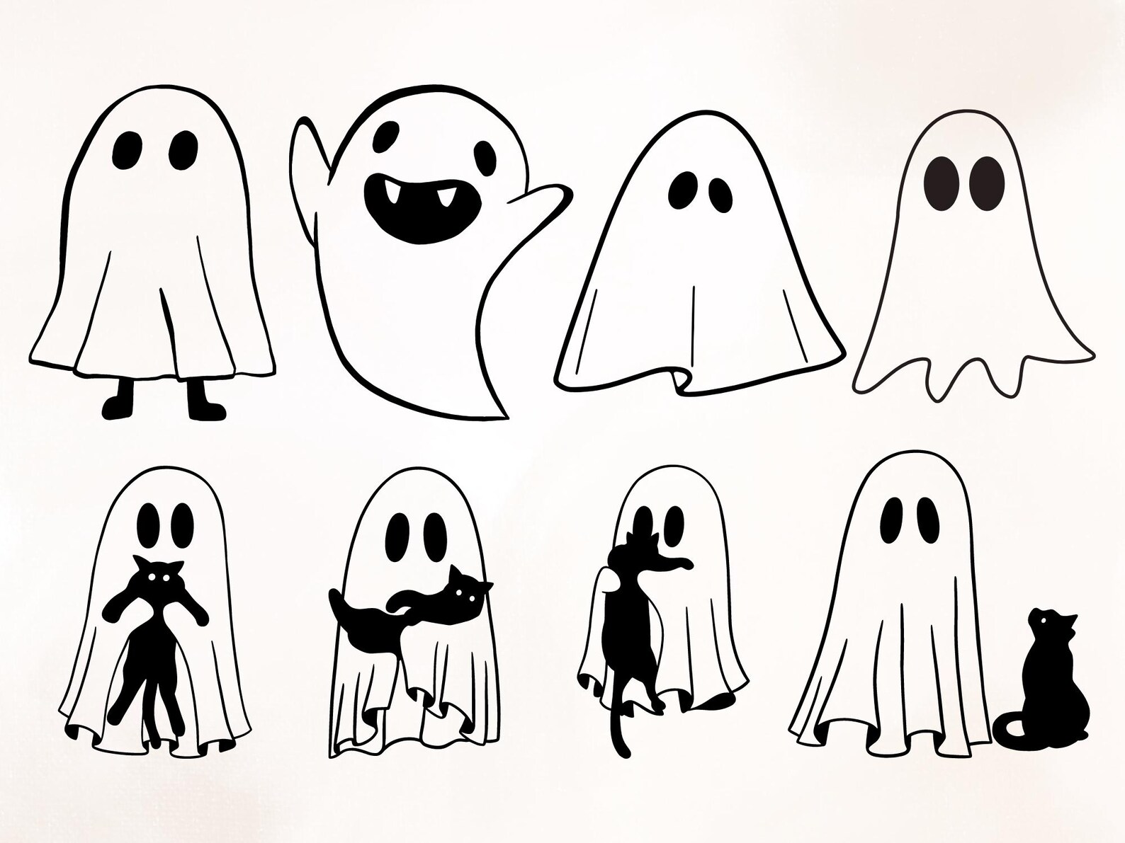 Cute Ghost Svg Bundle, Halloween Svg, Retro Halloween Svg, Ghost ...