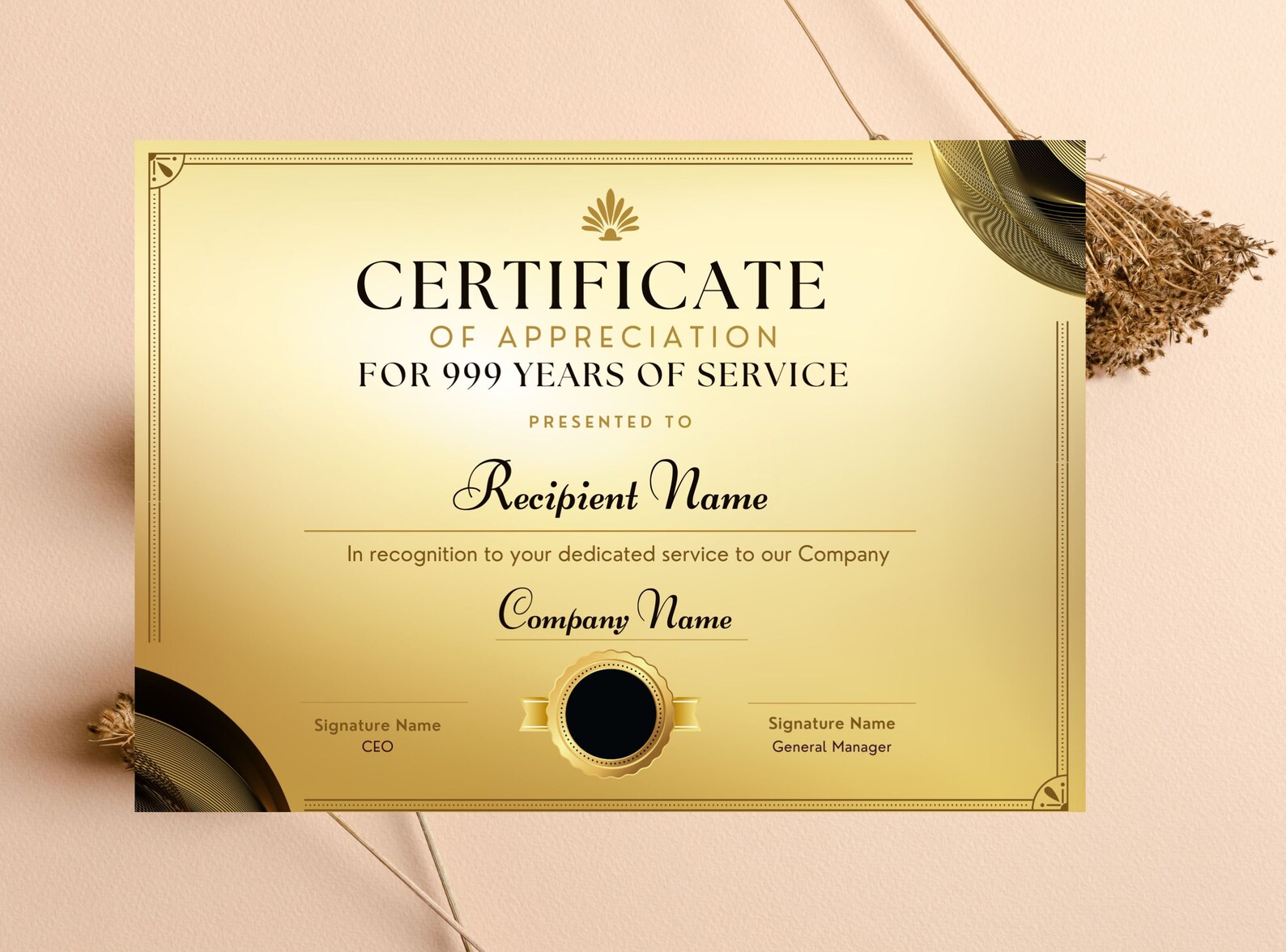 Editable Years of Service Award Certificate Template (digital Download ...