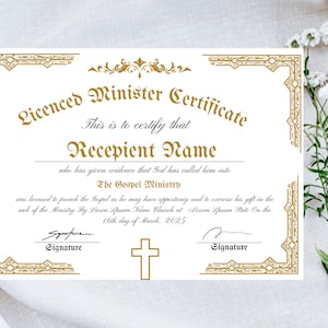 Editable Licensed Minister Certificate Template| Printable Vintage ...
