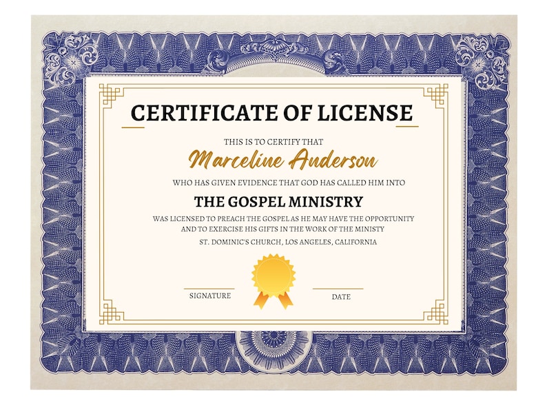 Editable Minister License Certificate Template (PDF) - Etsy
