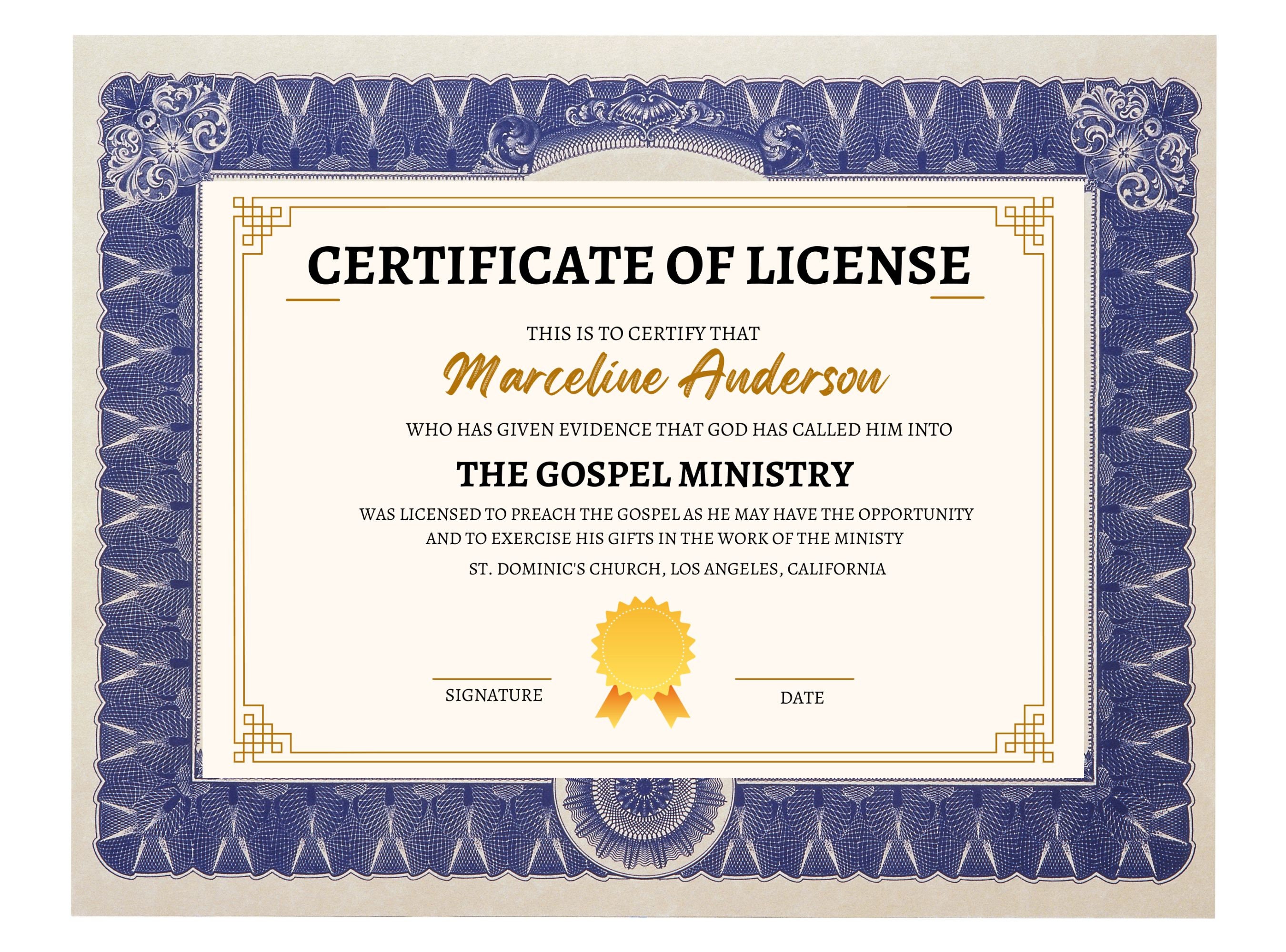 Certificate of License Template| Editable License to Preach Certificate ...