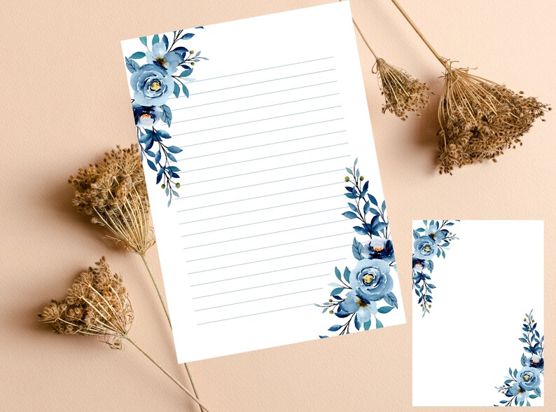Floral Lined Paper, Floral Unlined Paper, Printable Stationery Field ...