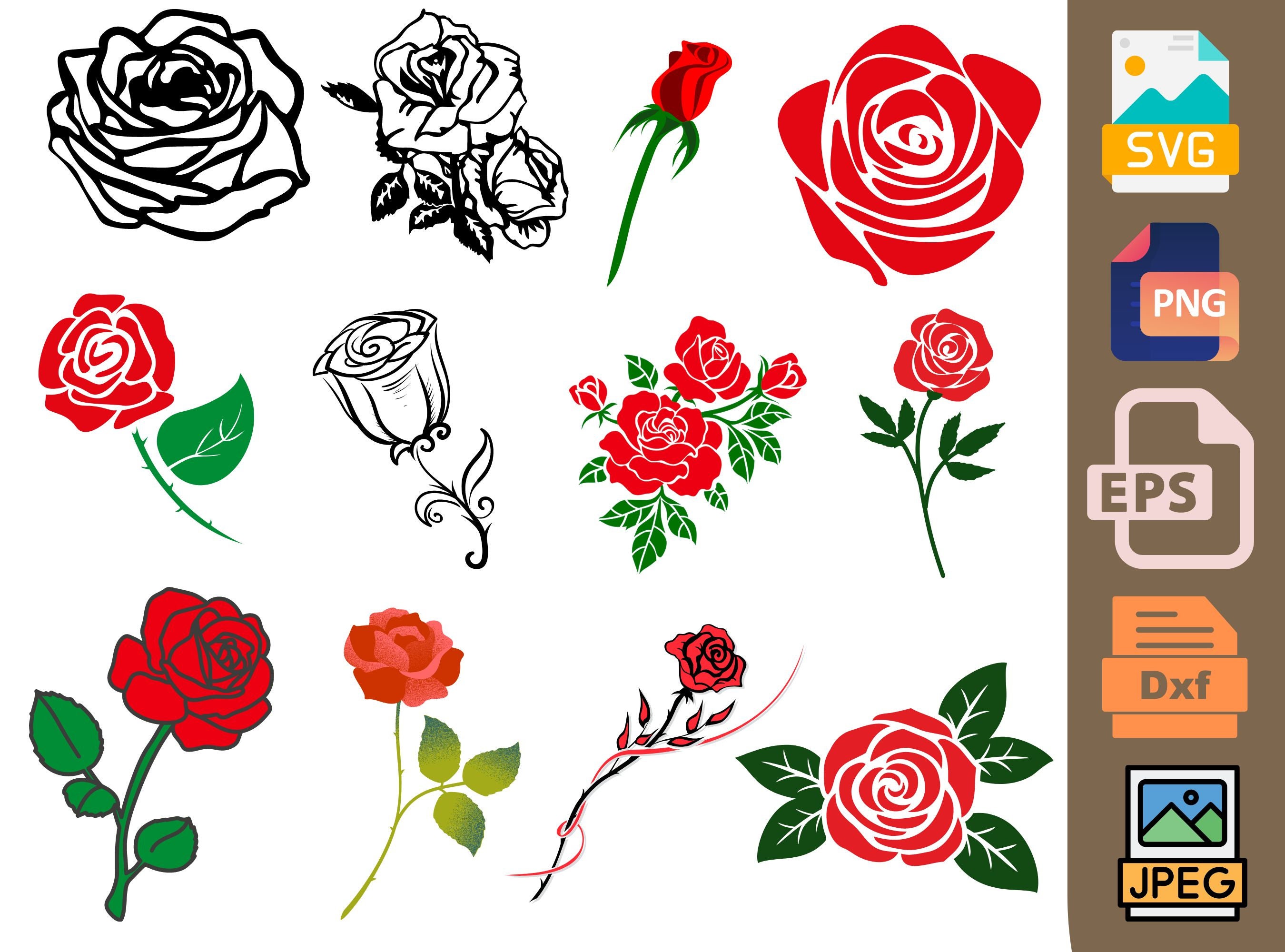 Rose SVG Bundle: Flower Clipart, Vector Graphics (digital Download) - Etsy