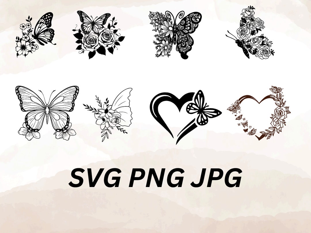 Floral Butterfly SVG Bundle, Wildflowers Butterfly SVG, Floral ...