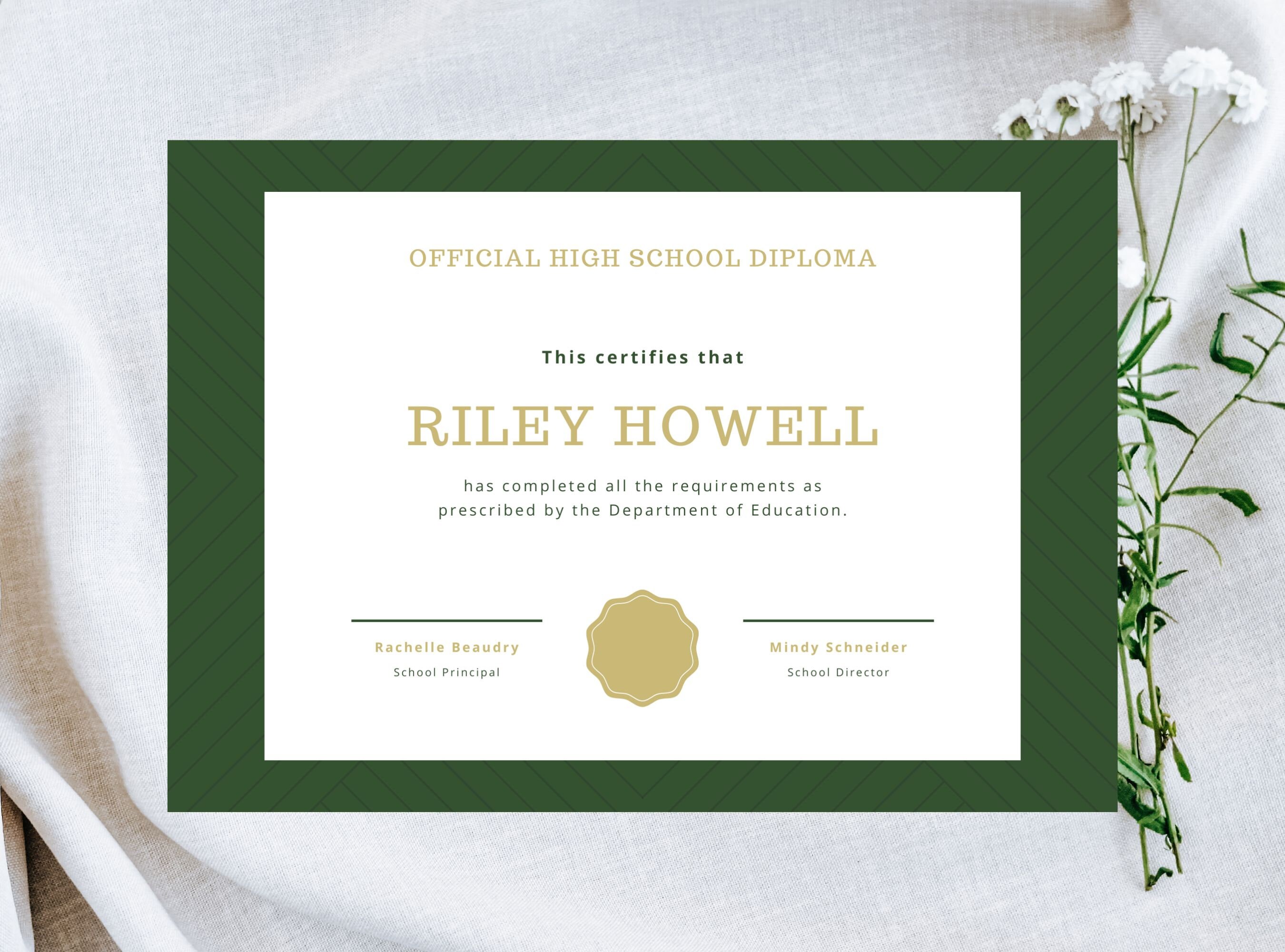 Editable High School Diploma Template Personalized Name High School ...