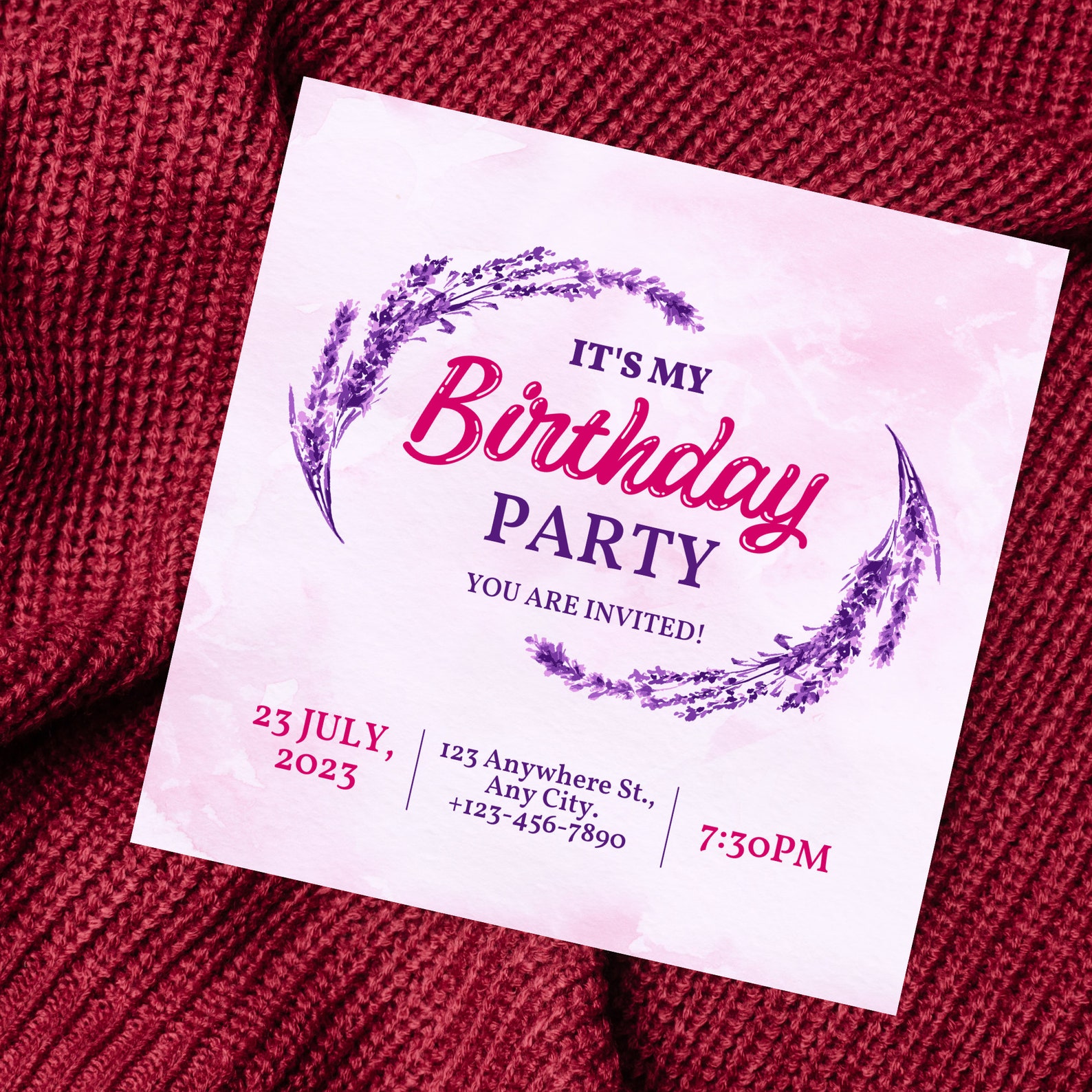 Pink & Purple Birthday Invitation: Editable Purple Lover Design (PDF ...