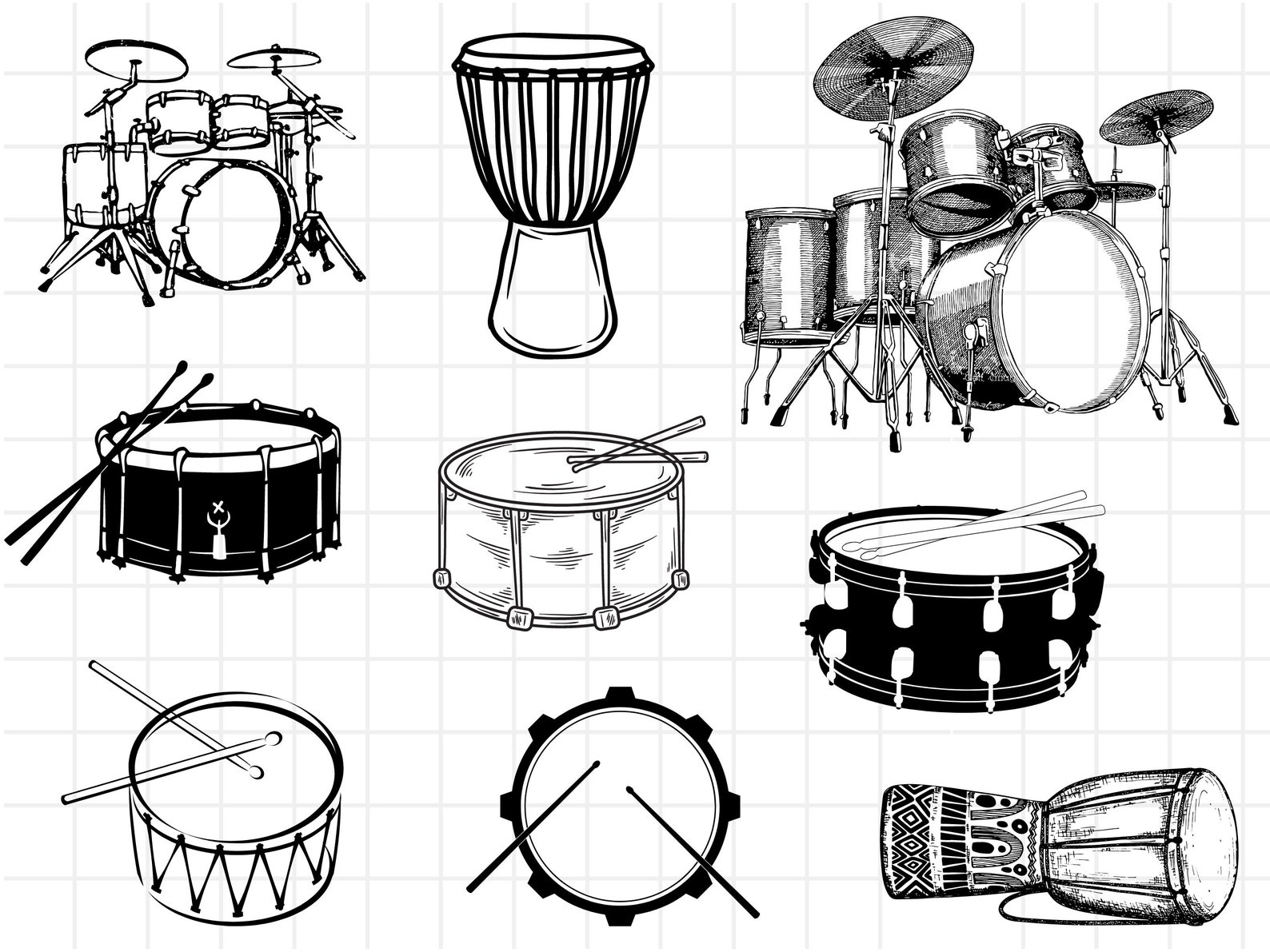Drum SVG Bundle, Drum Monogram, Music Clipart, Rock Svg File, Drum Set ...