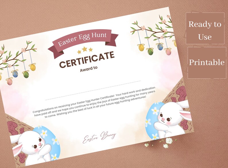 Easter Bunny Certificate Printable, Printable Easter Gift Certificates ...
