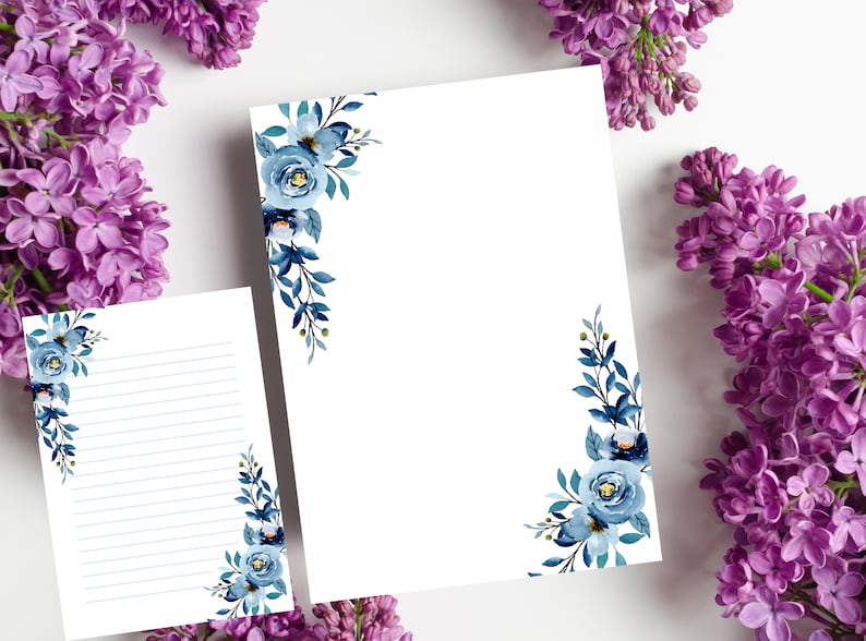 Floral Lined Paper, Floral Unlined Paper, Printable Stationery Field ...