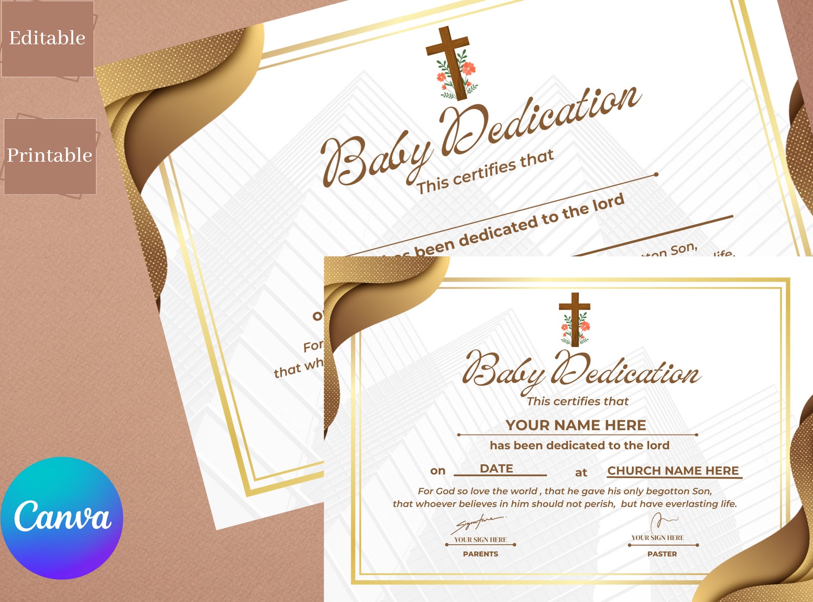 Editable Baby Dedication Certificate Template: Printable Church ...