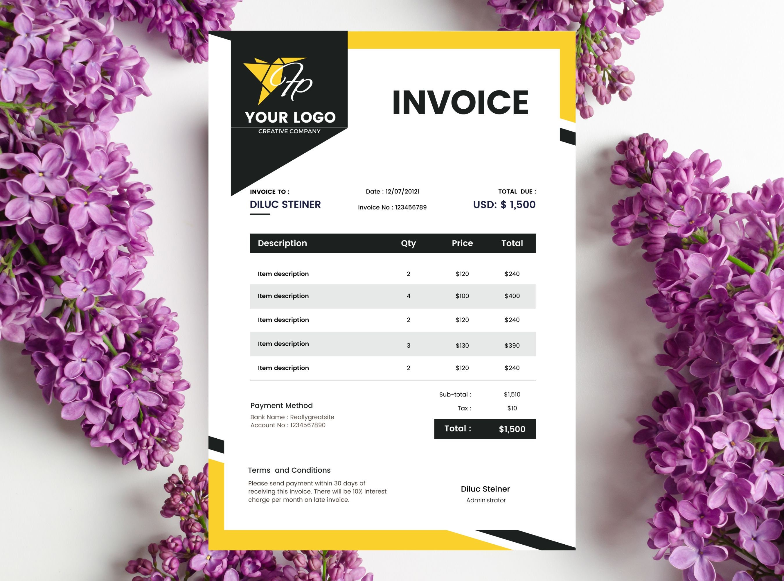 Invoice Template Business Invoice Printable Invoice Editable Invoice ...