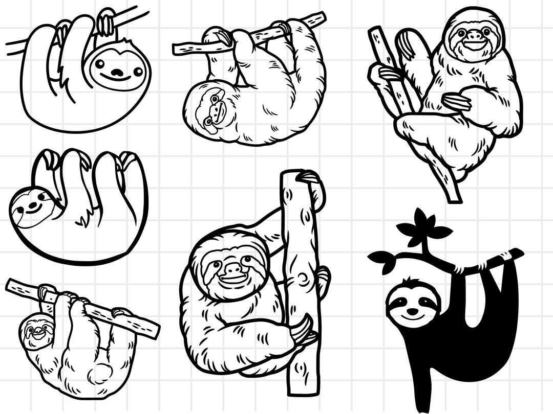 Sloth Svg Bundle, Sleeping Sloth Svg, Hanging Sloth, Yoga Sloth, Lazy ...