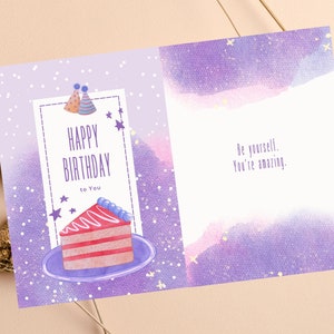 Happy Birthday Printable Card| Purple Printable Birthday Card| Instant ...