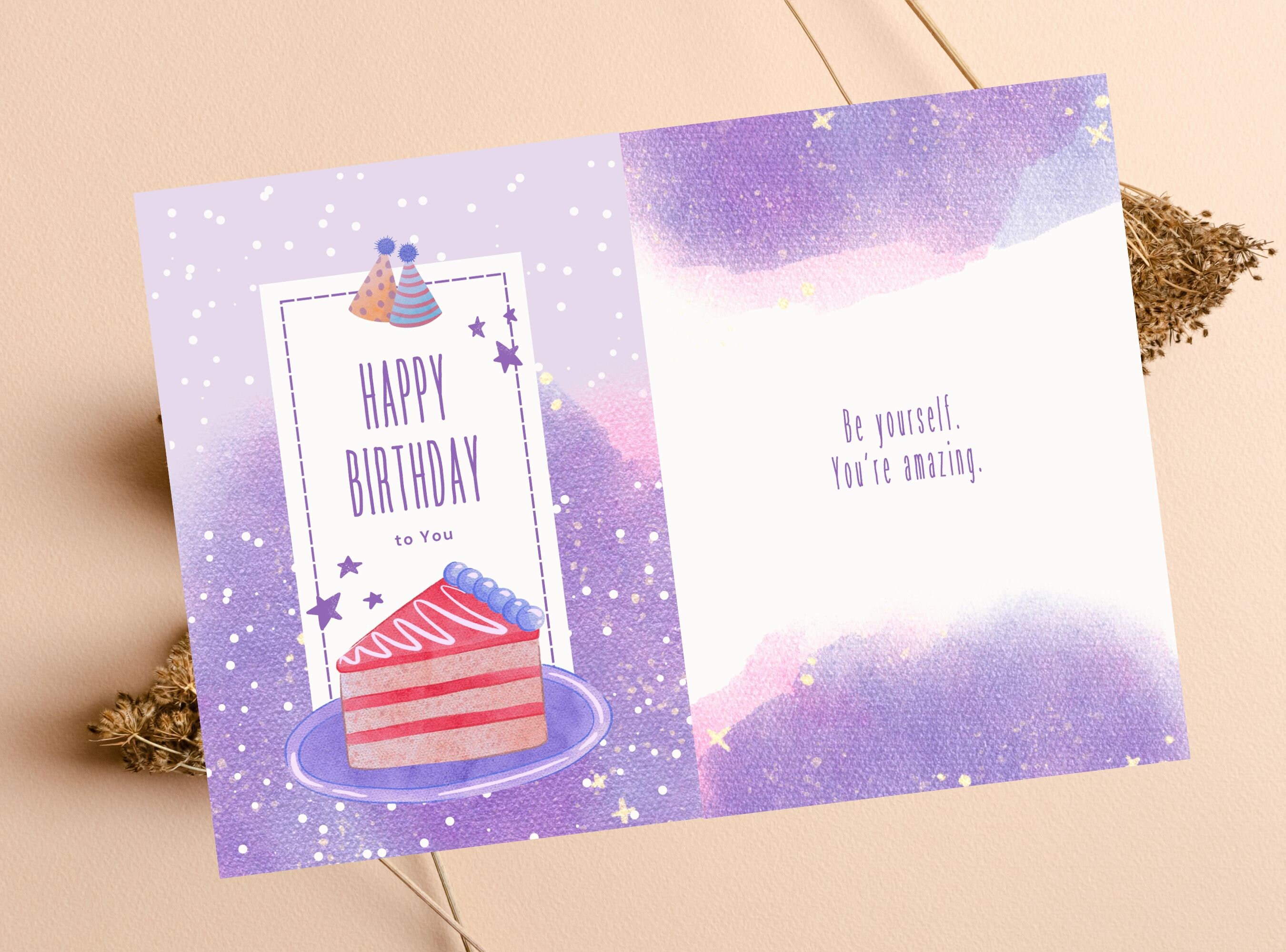 Happy Birthday Printable Card| Purple Printable Birthday Card| Instant ...