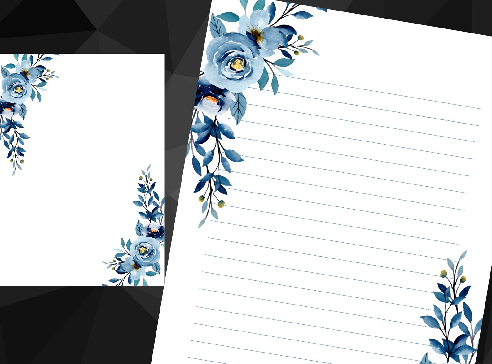 Floral Lined Paper, Floral Unlined Paper, Printable Stationery Field ...