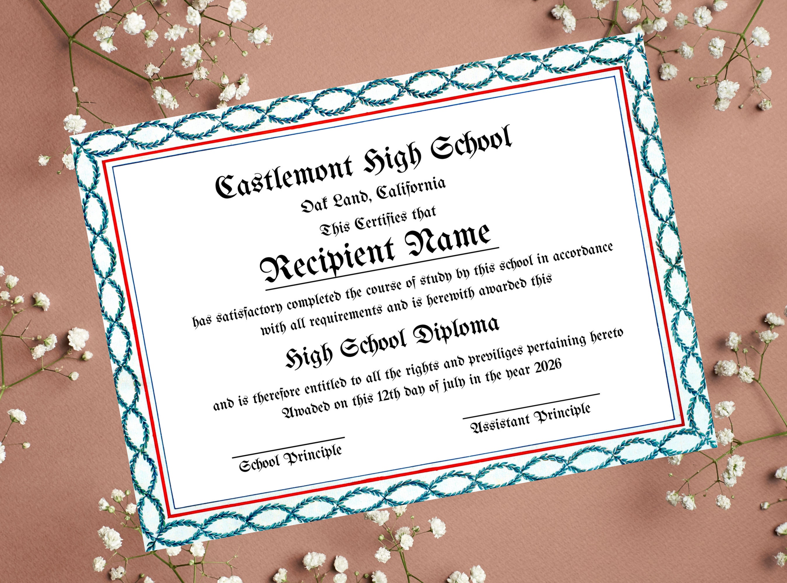 Editable High School Diploma Template: Canva Printable (11x8 Inches) - Etsy