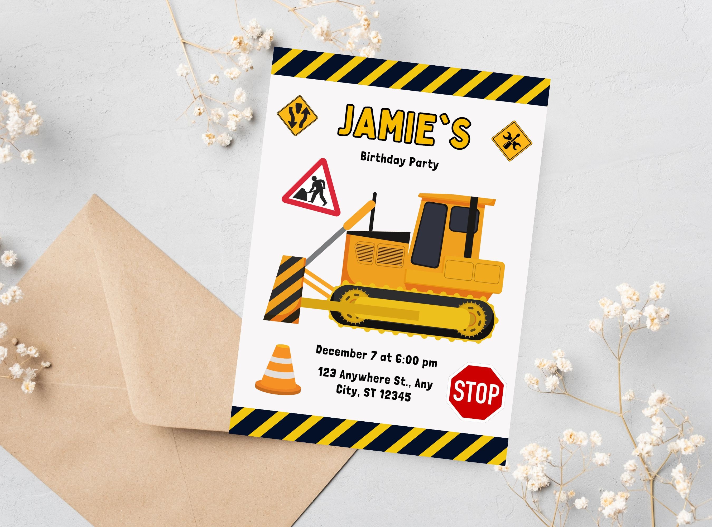 Construction Birthday Party Invitation Template/ Construction ...
