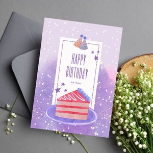 Happy Birthday Printable Card| Purple Printable Birthday Card| Instant ...