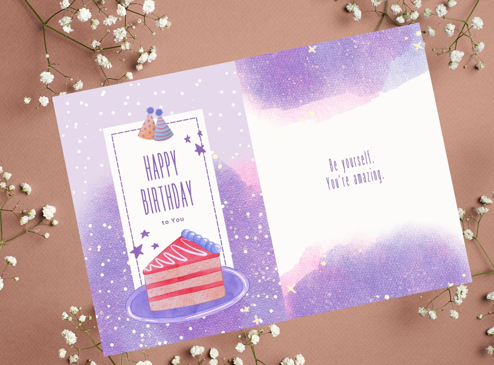 Happy Birthday Printable Card| Purple Printable Birthday Card| Instant ...