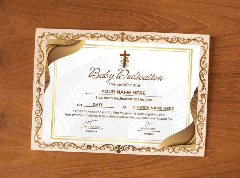 Editable Baby Dedication Certificate Template: Printable Church ...