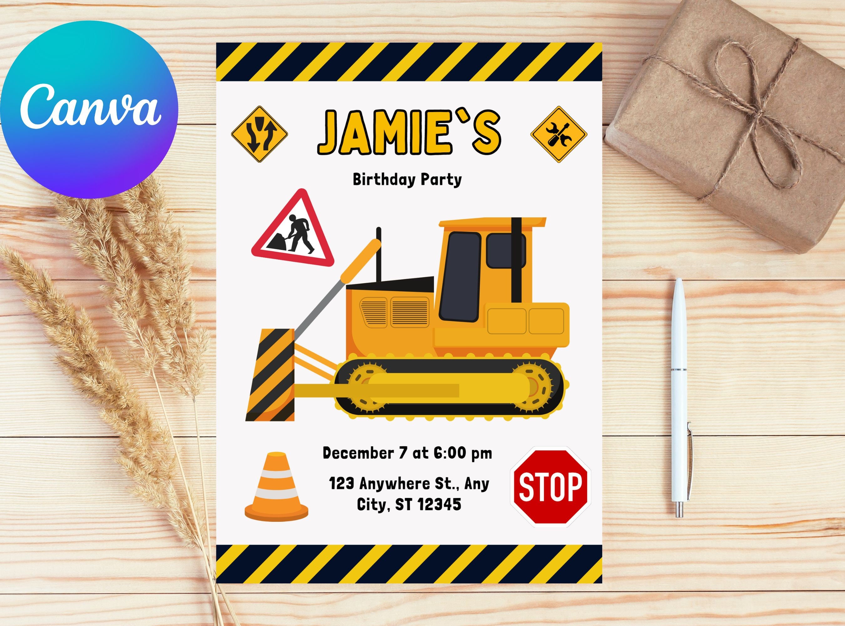 Construction Birthday Party Invitation Template/ Construction ...