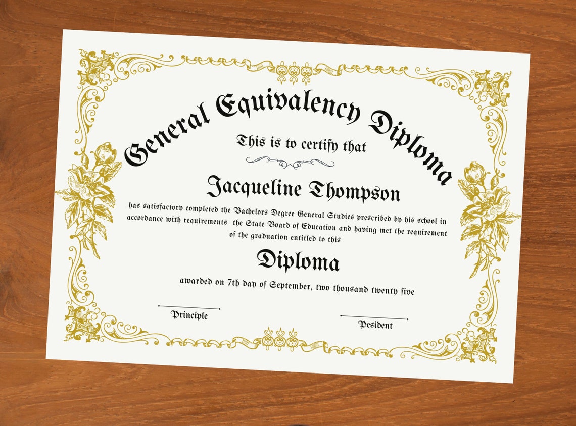Editable Ged Diploma General Equivalency Diploma High School Diploma ...