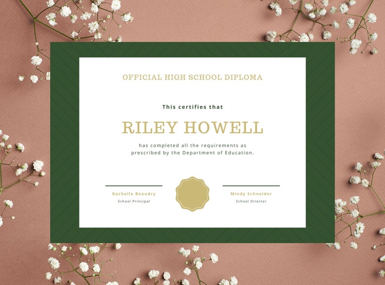 Editable High School Diploma Template Personalized Name High School ...