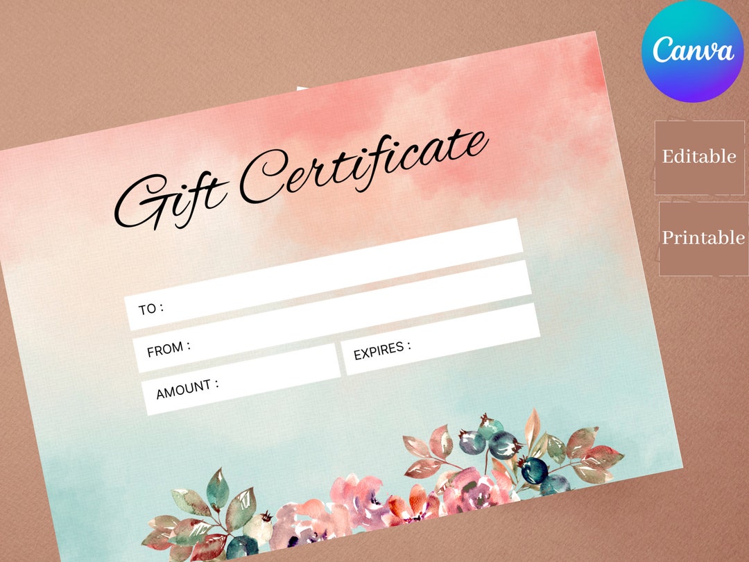 Gift Certificate Template Printable | Gift Voucher Template| Editable ...
