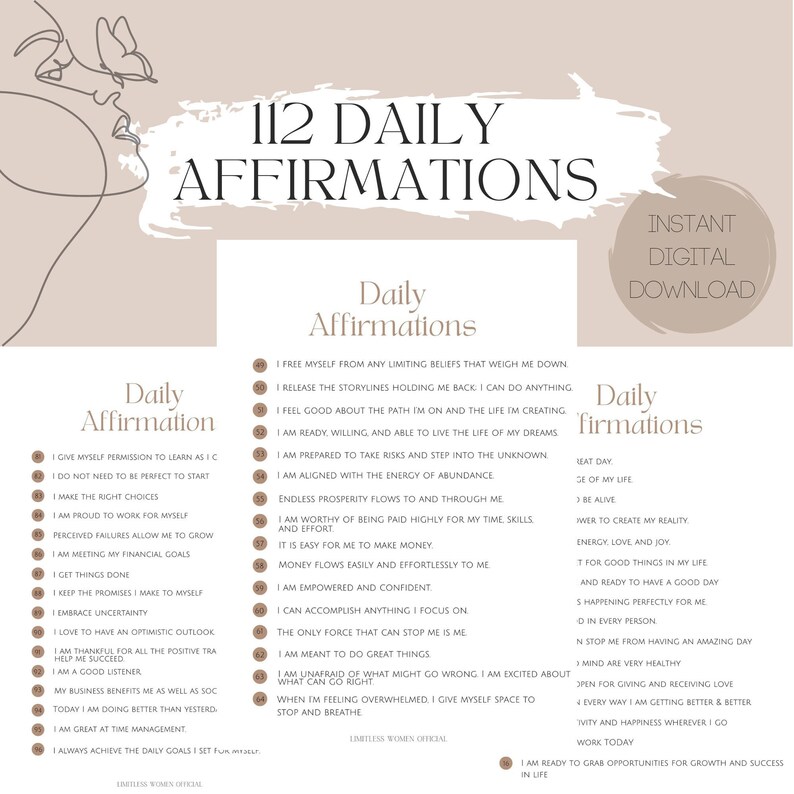 112 Affirmations, Affirmations Printable, Positive Affirmations for ...