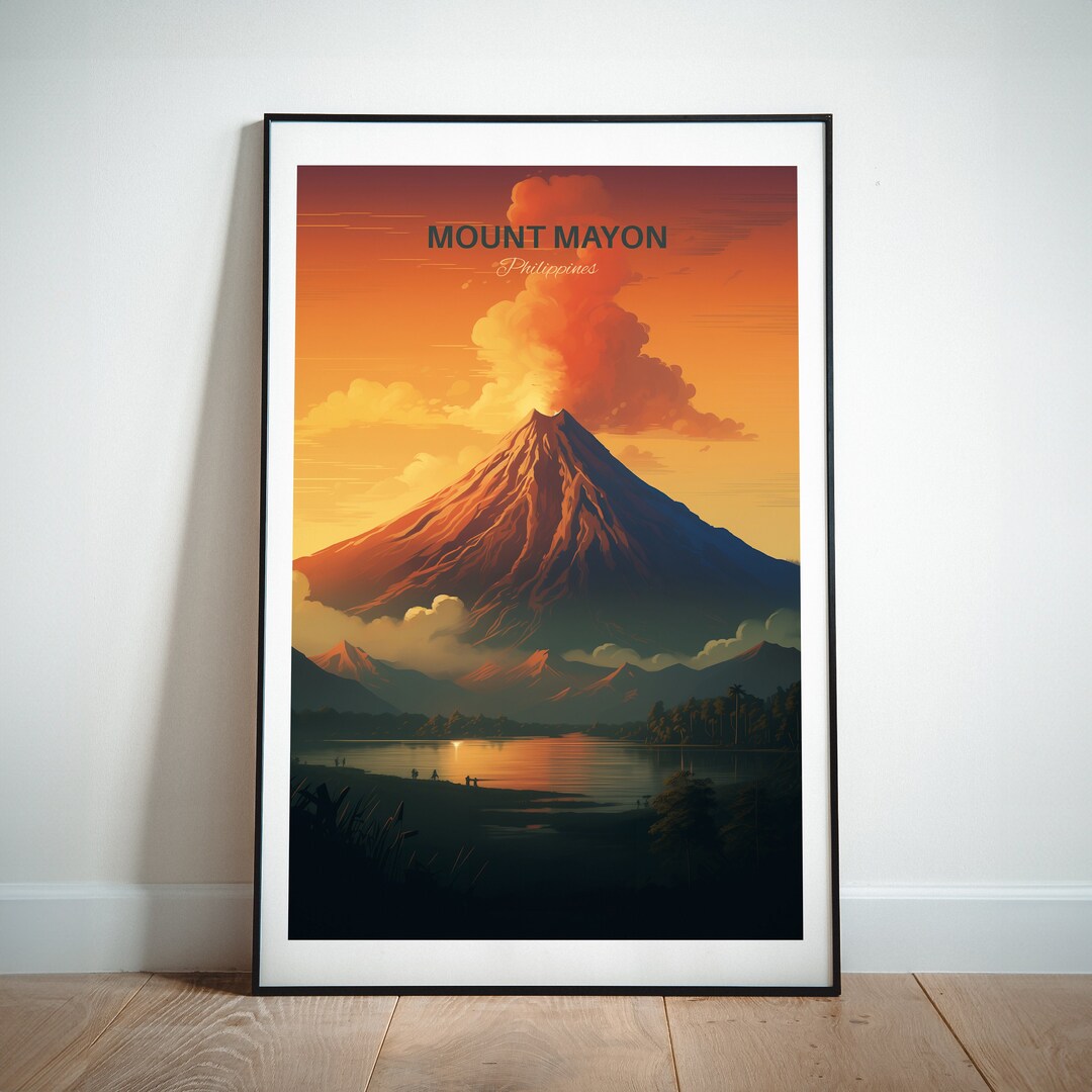 Mount Mayon Travel Poster, Philippines Mount Mayon, Canvas Wall Art ...