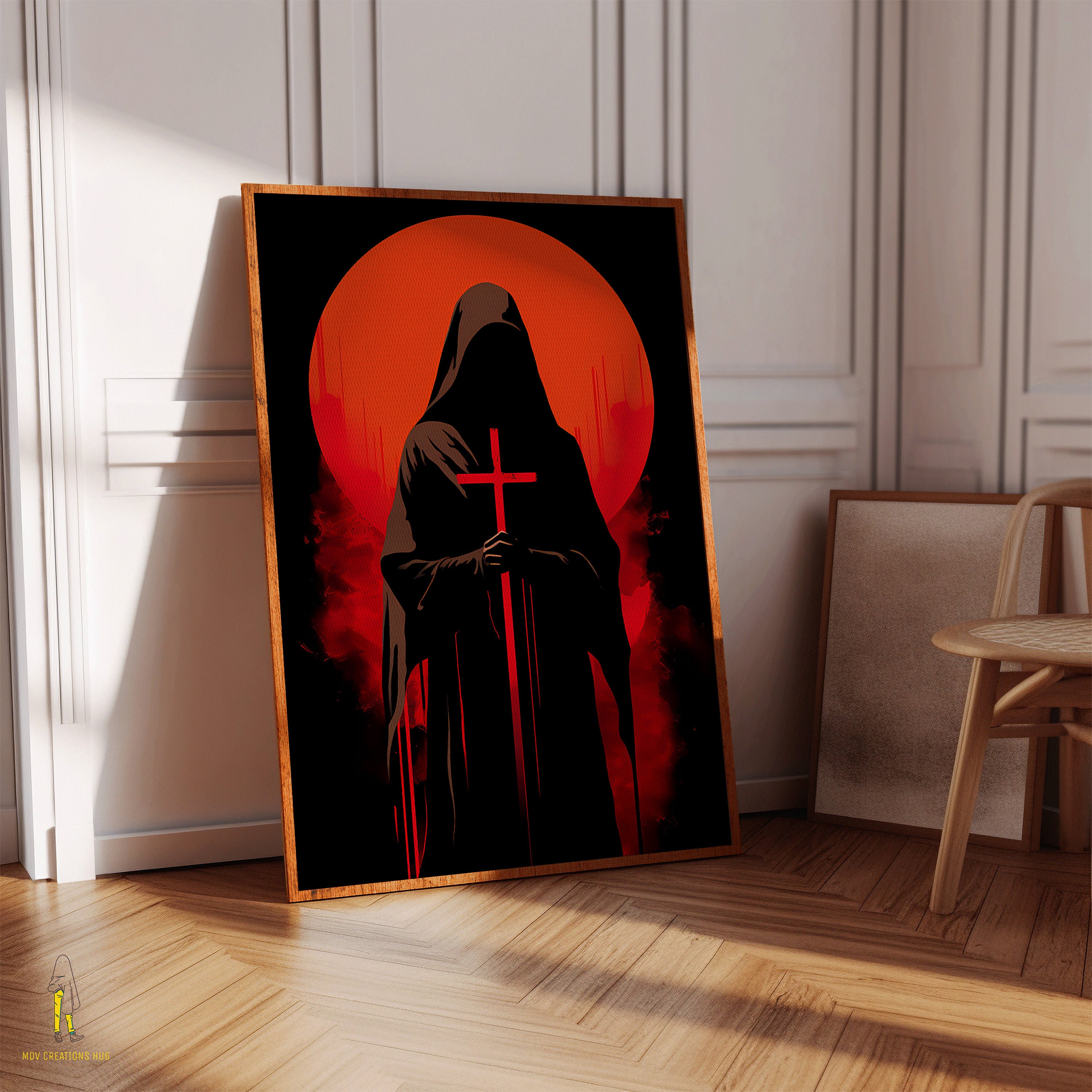 Scary Nun Art Print, Valak Demon Art, Gothic Halloween Decor, Occult ...