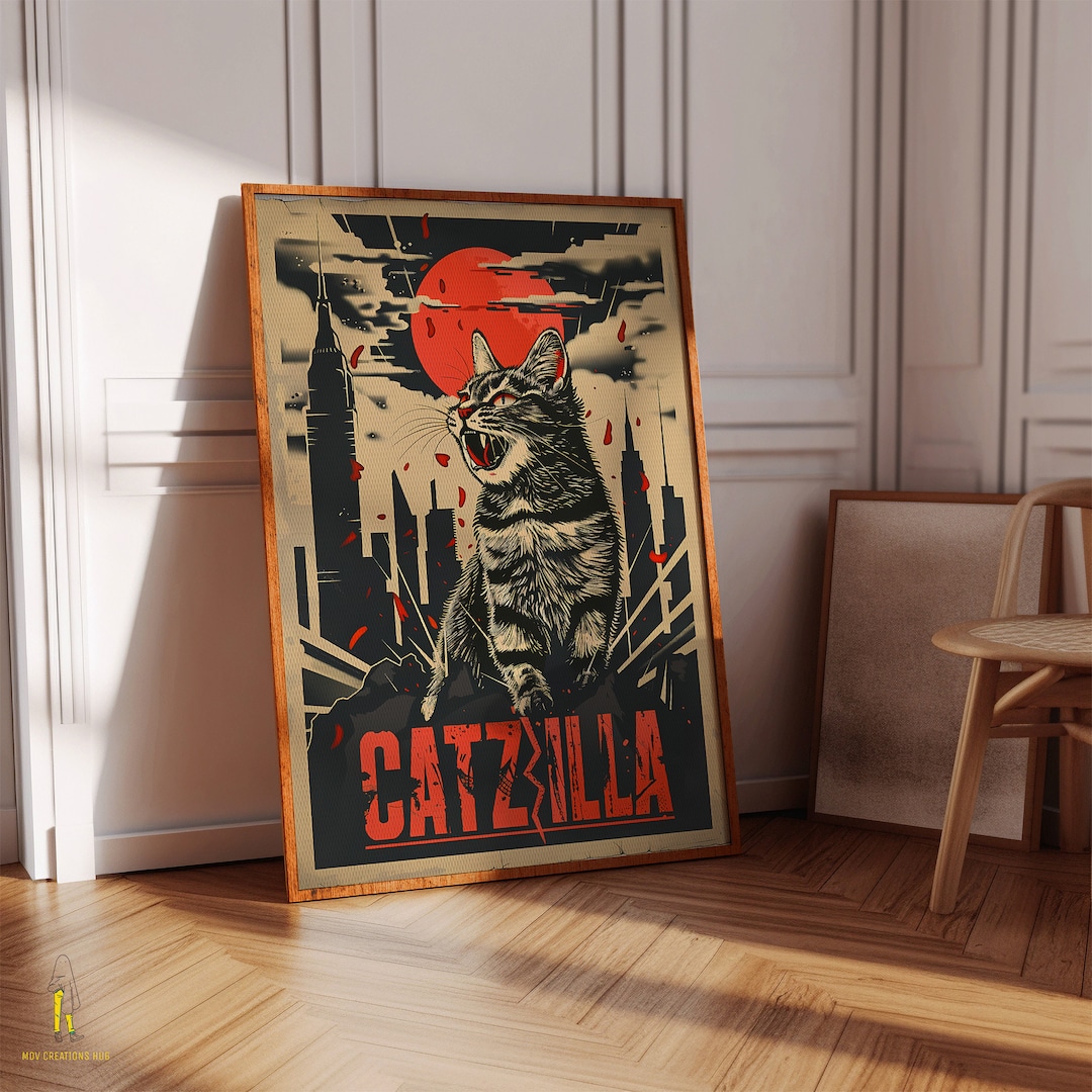 Catzilla Ukiyo-e Poster, Catzilla Art Print, Japanese Inspired Wall ...