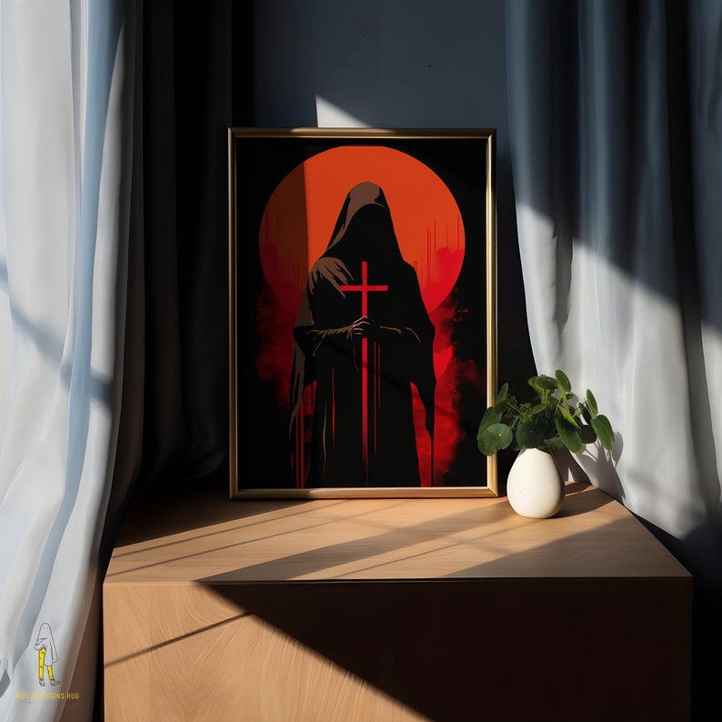 Scary Nun Art Print, Valak Demon Art, Gothic Halloween Decor, Occult ...
