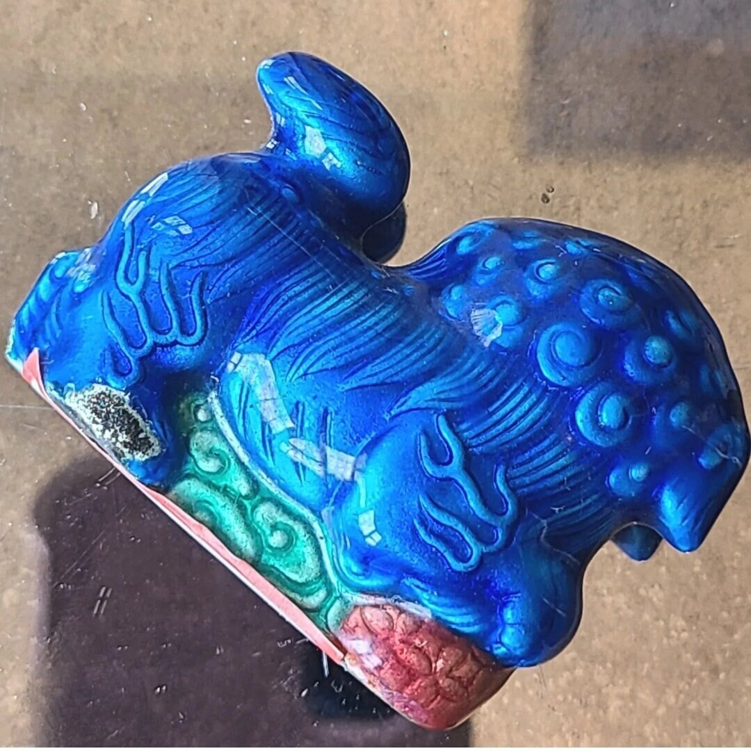 Vintage Blue Enamel Brass Miniature Chinese Foo Dog Made in China Decor ...