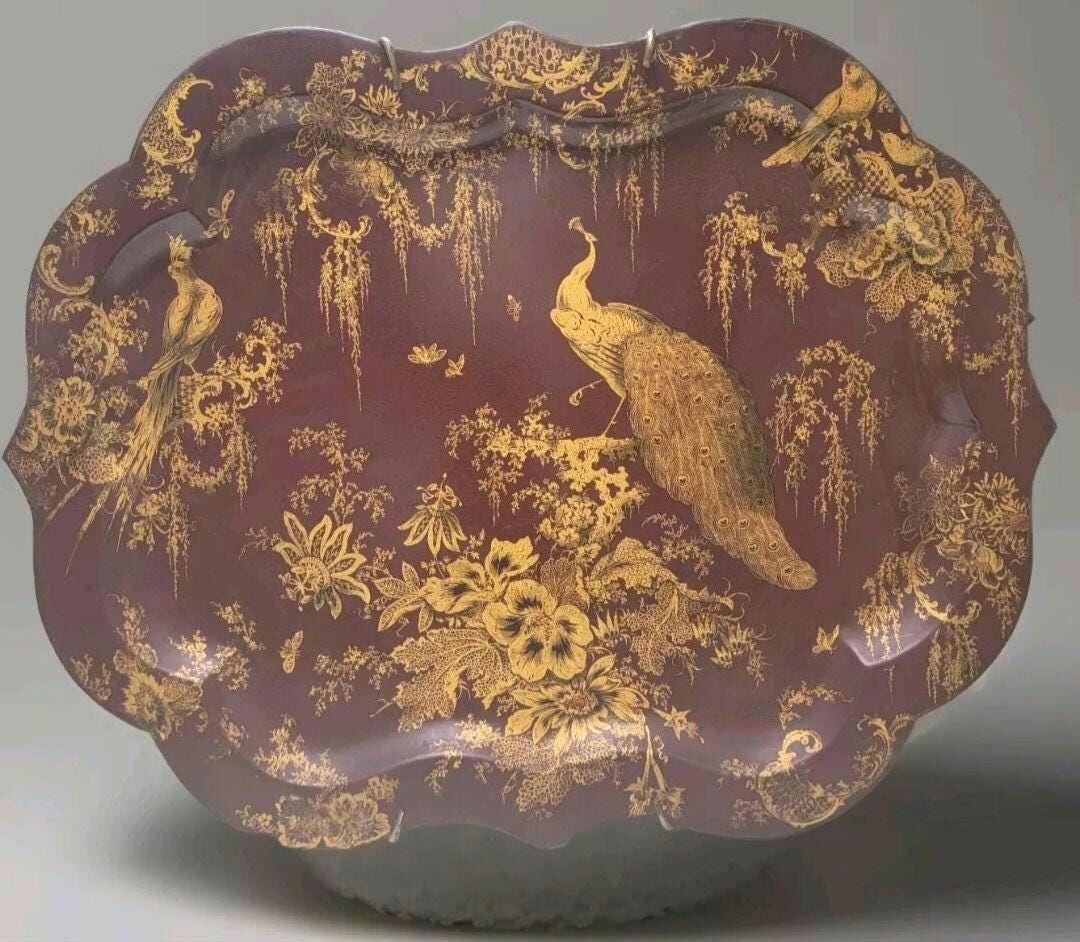1800s Antique Victorian Toleware Tôle Large Tray Birds of Paradise Gold ...