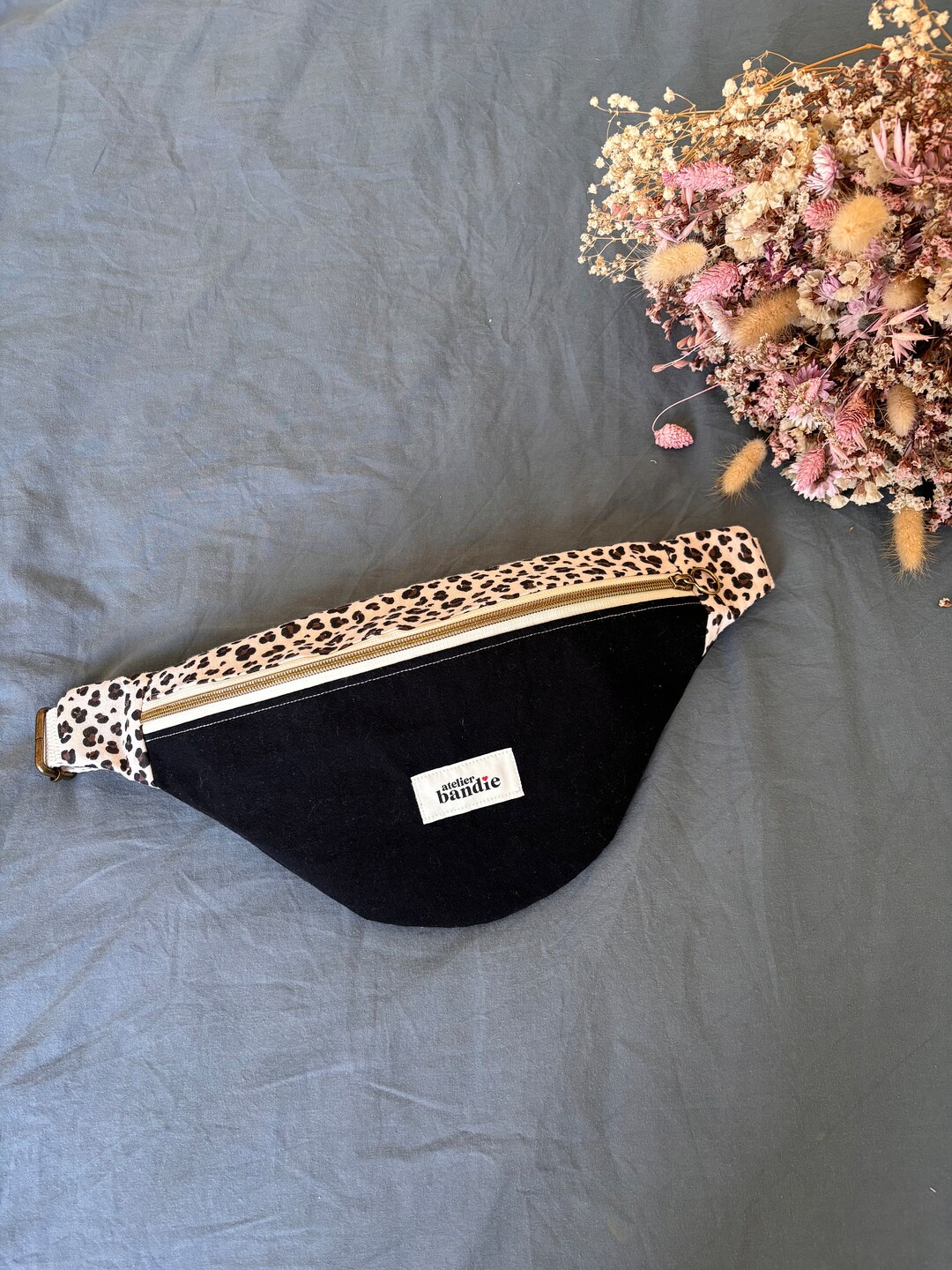 Leopard and Deep Black Washed Cotton Fanny Pack - Etsy