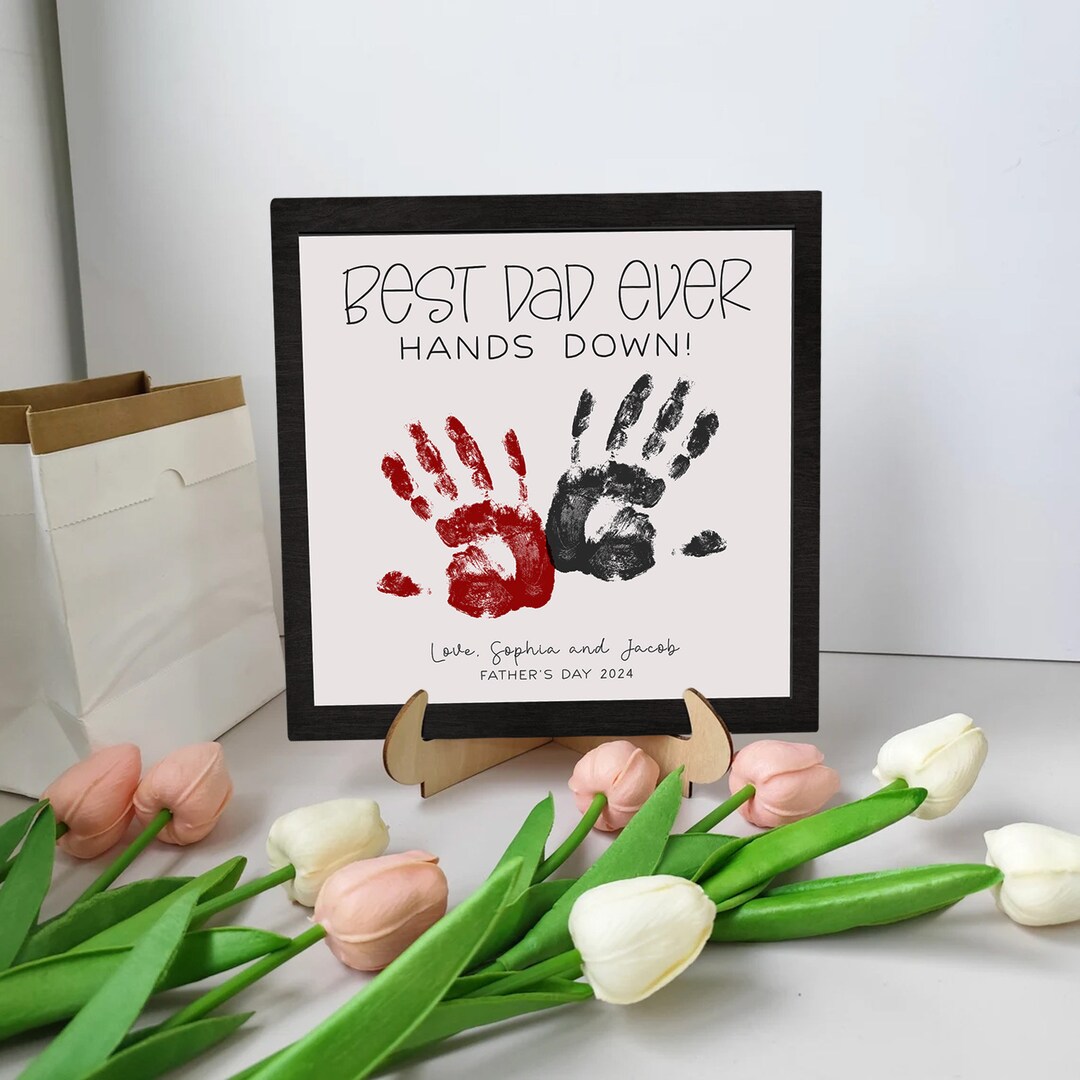 Custom Handprint on Wood, Hand Print Art, Hands Down, Best Dad Ever ...