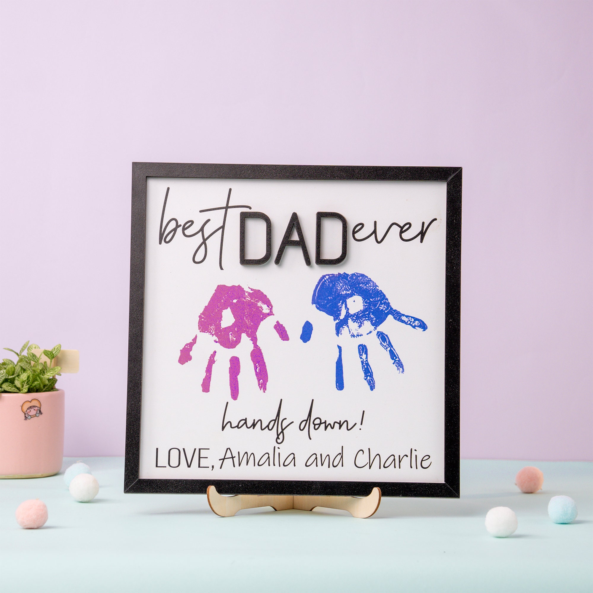 Custom Father's Day Gift, Handprint Kid, Best Dad Ever, Hands Down Sign ...