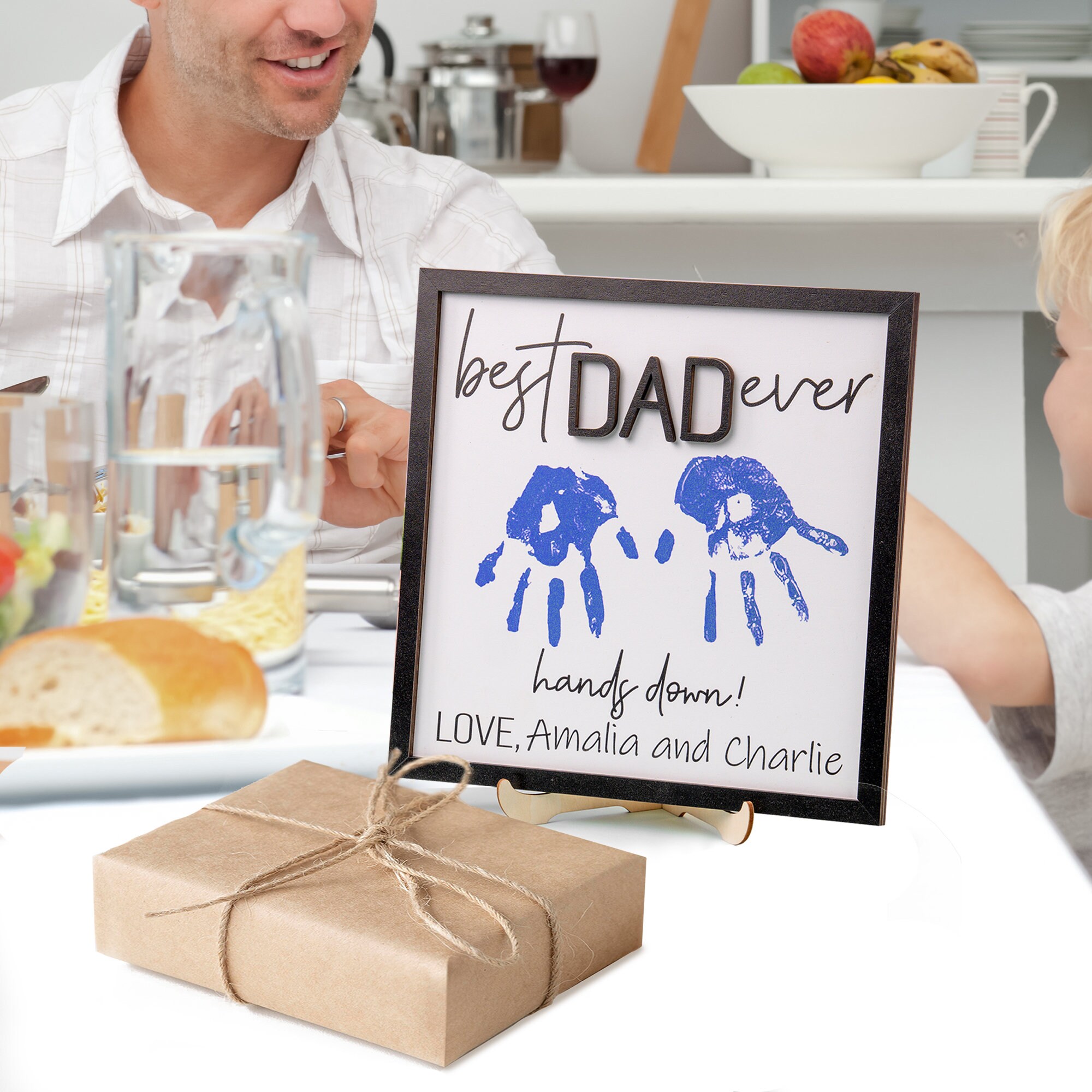 Custom Father's Day Gift, Handprint Kid, Best Dad Ever, Hands Down Sign ...