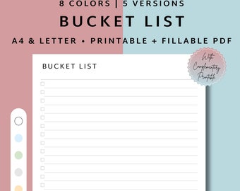 Bucket List Printable Template, Lifetime Goals, Dream Life, to Do List ...