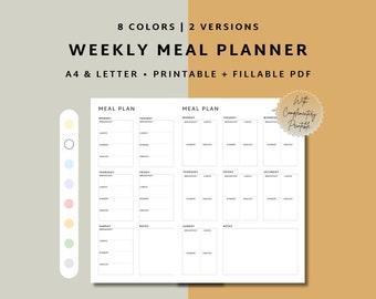 Printable Weekly Meal Planner Landscape, Food Diary, Meal Tracker, Food ...