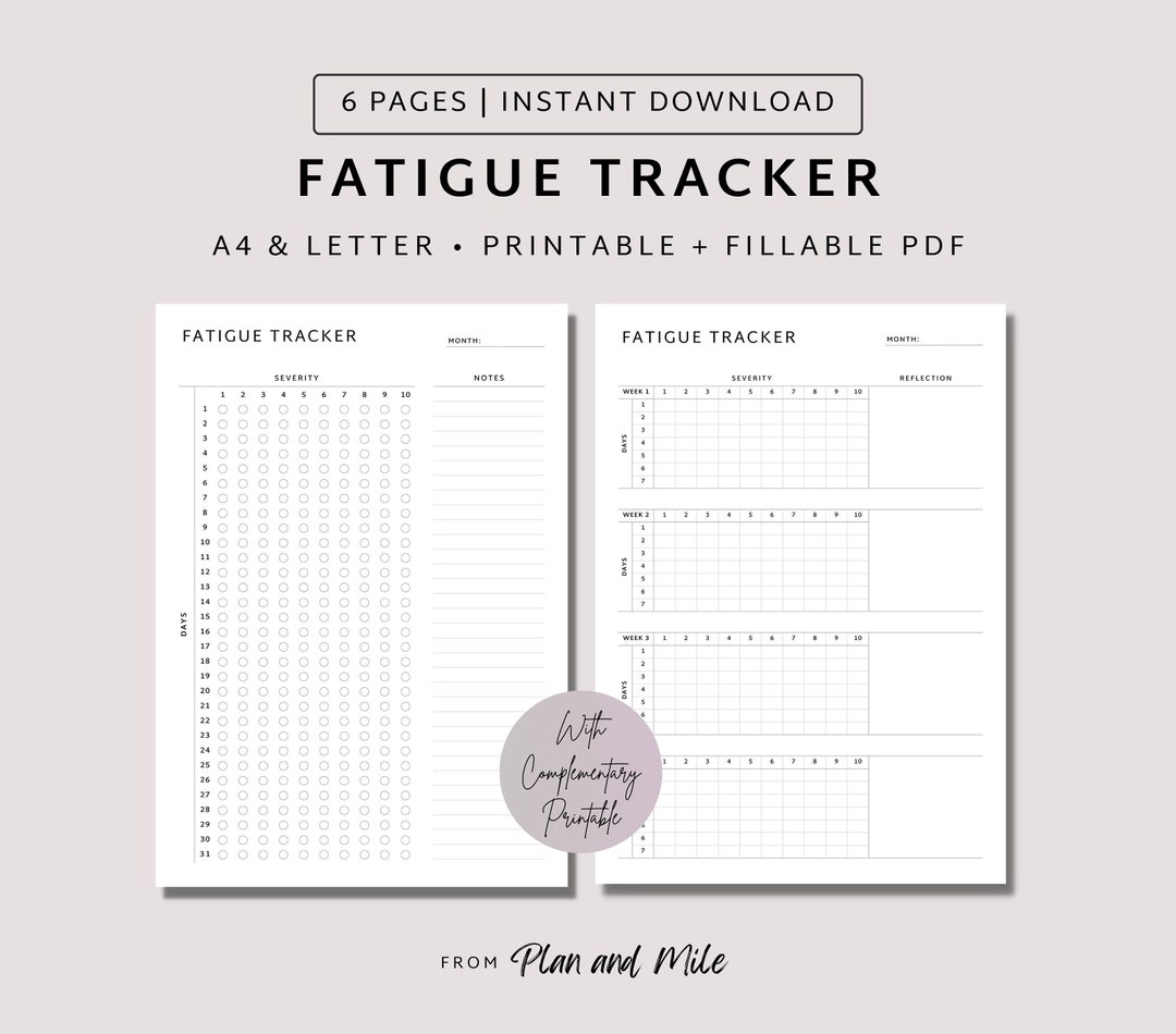 Monthly Fatigue Tracker Printable Template, Track Daily Fatigue ...
