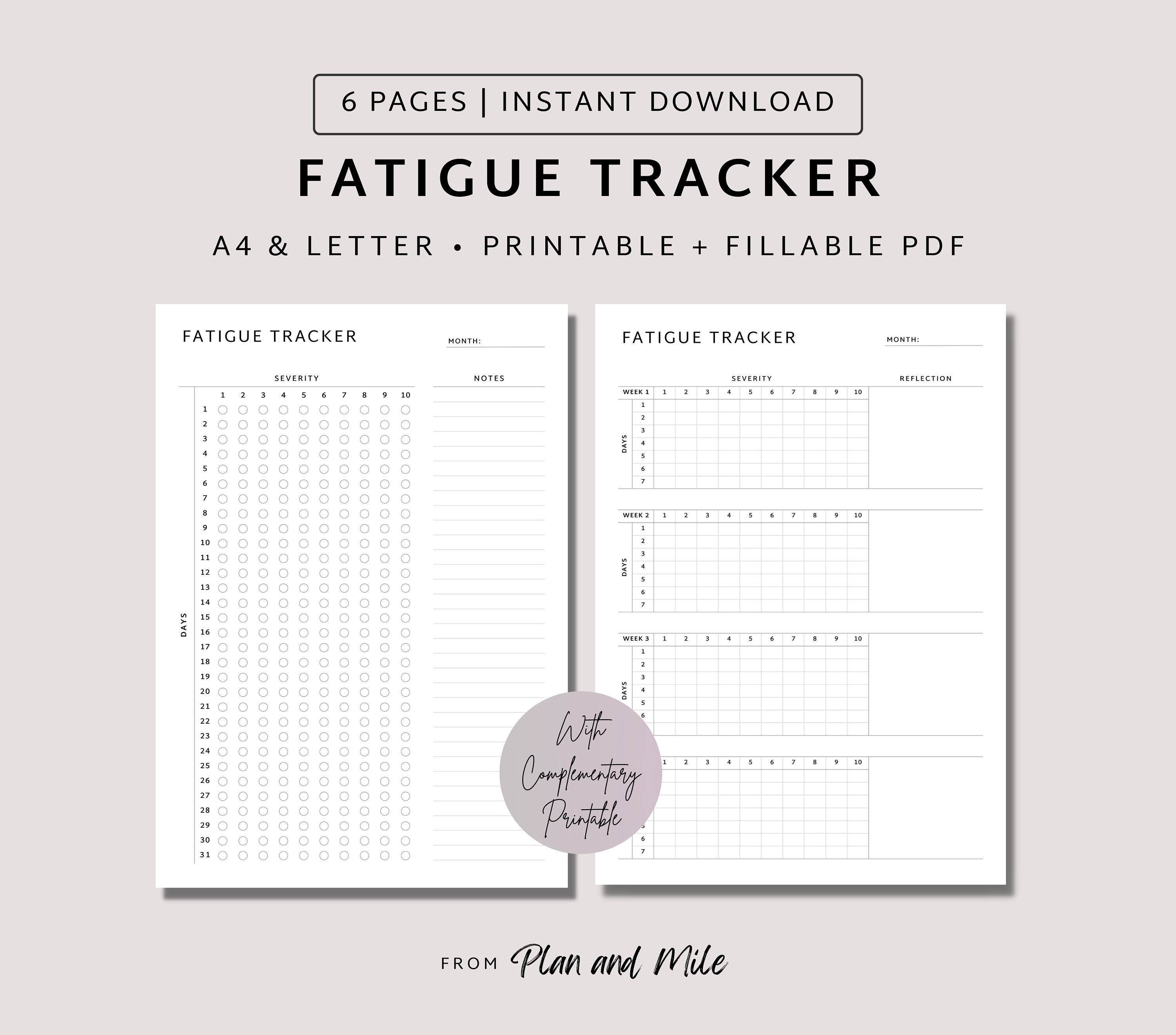 Monthly Fatigue Tracker Printable Template, Track Daily Fatigue ...