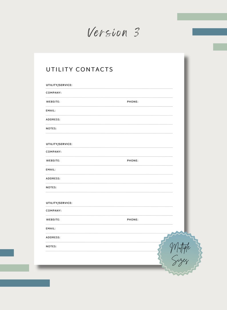 Printable Utility Contacts Template, Service Provider Contact List ...